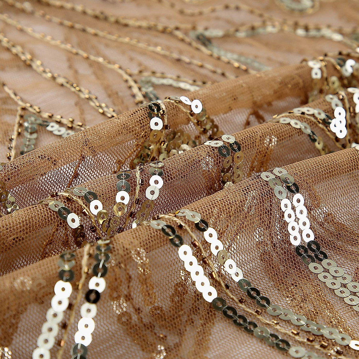 Metme Women's 1920s Scarf Wraps Sequin Deco Fringed Wedding Cape Evening Shawl Vintage Prom (Coffee Gold)