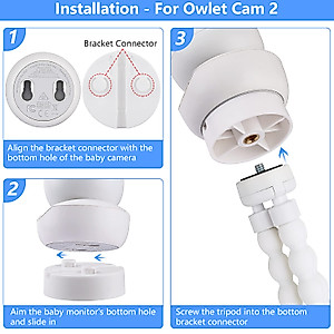 wochel Flexible Tripod Baby Monitor Mount for Owlet Cam and Owlet Cam 2, Attach Your Baby Camera Wherever You Like Without Tools or Wall Damage - White