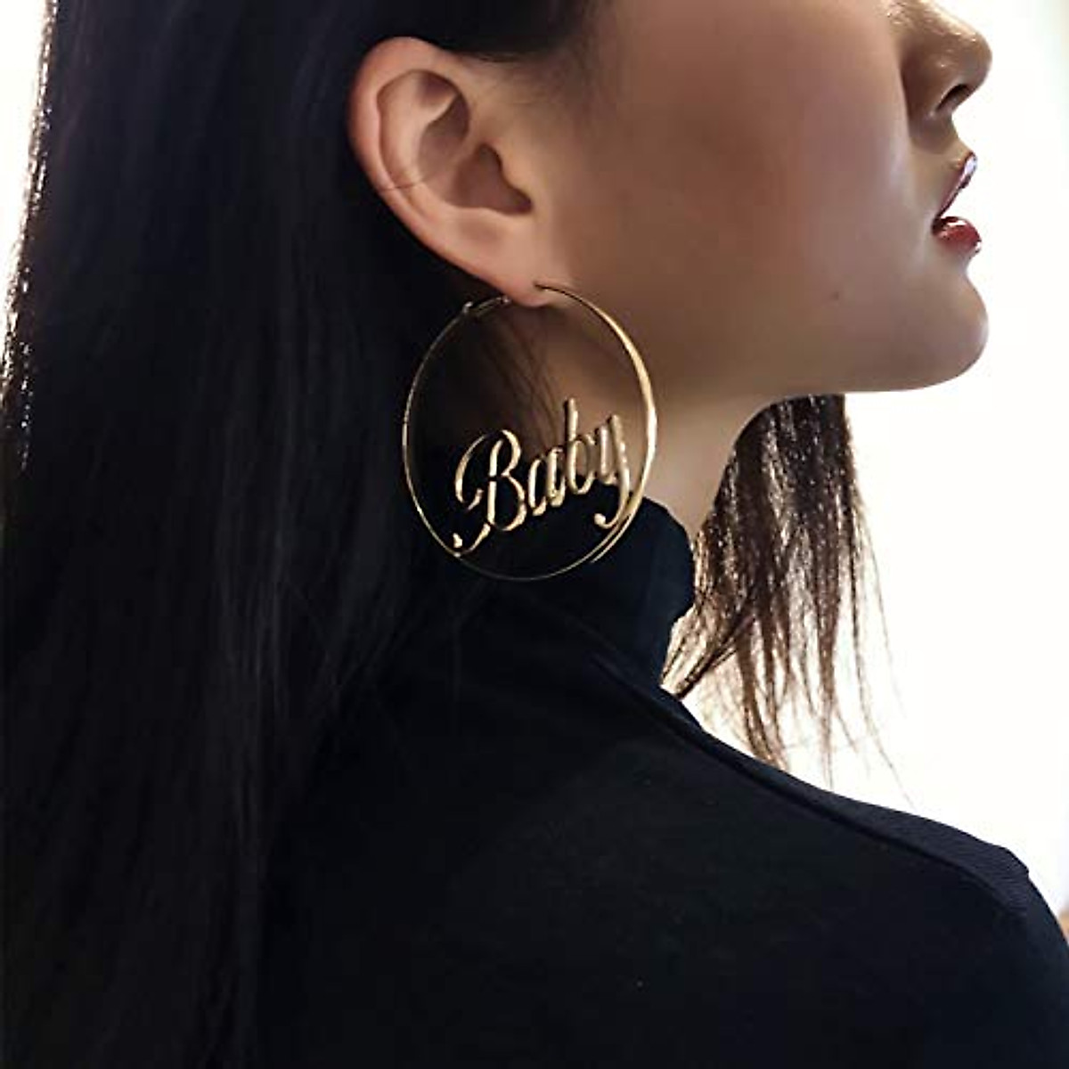 Hoop earrings geometric dangle Alloy Hollow Out Letters Star Engraving Earrings Jewelry for Womens (1 Pairs Gold)
