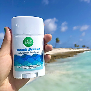 Fresh Monster Natural Deodorant for Kids and Teens I Aluminum-Free, Paraben-Free and Hypoallergenic I Dermatologist Tested I 24-Hour Protection I Beach Breeze Scent I 1.76 oz I 1 Count