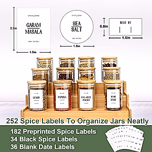 GMISUN Spice Jars with Bamboo Lids, 4oz Glass Spice Bottles with Preprinted Spice Labels, 12Pcs Empty Round Spice Containers with Wood Airtight Lids, Farmhouse Minimalist Food Jars for Kitchen, Pantry