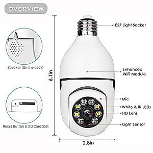 5G Light Bulb Home Security Camera, Wireless Video Surveillance Lightbulb Cameras, PTZ WiFi Panorama Camera with E27 Lamp Base, Full Color Night Vision & Two Way Audio