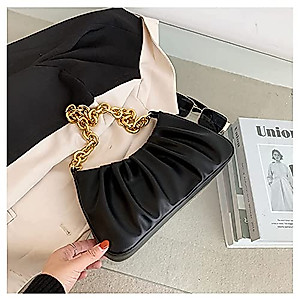 JOLLQUE Shoulder Bag for Women,Small Leather Dumpling Bag Handbag Purse,Gold Chain Going Out Evening Clutch Purses (Black)