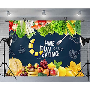 FUERMOR 7x5ft Fruit and Vegetable Theme Backdrop Have Fun Eating Family Gathering Party Decoration Banner Backdrops for Photography BJCJFU22