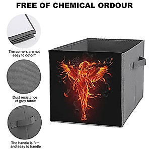 Burning Angel of Flame Canvas Collapsible Storage Bins Cube Organizer Baskets with Handles for Home Office Car