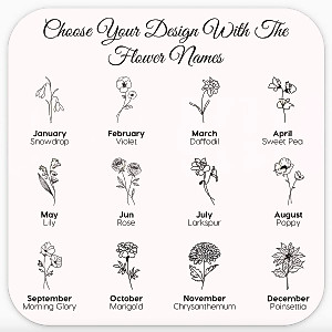 Home and Plan Personalized Birth Flower Jar Cup with Bamboo Lid & Plastic Straw, 16 oz, Bridesmaids, Bachelorette Gifts, Gifts for Mom, Flower Design Tumbler, Iced Coffee Glass