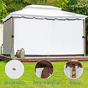 MEWAY Patio Gazebo 10x13 Gazebo with Mosquito Netting Aluminum Outdoor Gazebo Canopy with Curtains for Backyard Lawn Garden Deck, White Brown