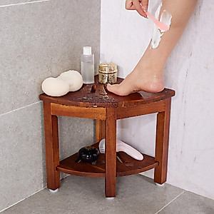 HouseJoy Corner Shower Bench with Shelf, Corner Shower Stool for Shaving Legs, Shower Foot Rest Waterproof Bathroom Bench -Bath Seat, Spa Foot Rest Shaving Stool Corner