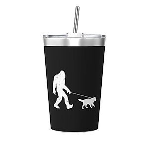 12oz Tumbler Funny Bigfoot And Dog Stainless Steel Cup With Straw And Lid Spill Proof Bulk Double Wall Vacuum Reusable Water Tumblers For Cold Hot Drink