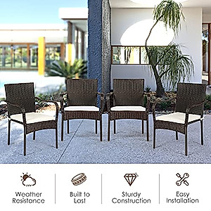 RELAX4LIFE Patio Dining Chairs 4-Piece Stackable Wicker Chairs, Outdoor PE Rattan Chairs with Comfortable Cushions and Anti-Rust Steel Frame, Conversation Chairs for Porch, Yard, Garden and Poolside