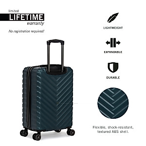 Kenneth Cole REACTION Madison Square Lightweight Hardside Chevron Expandable Spinner Luggage, Emerald, 20-Inch Carry On