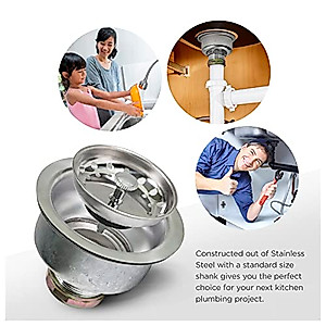 Highcraft 9753 Kitchen Sink (3-1/2 Inch) Stainless Steel Drain Assembly with Strainer Basket and Rubber Stopper Long Extended Shank (3-3/4 Inch)