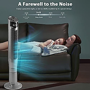 Antarctic Star Tower Fan Oscillating Fan Quiet Cooling Remote Control Powerful Standing 3 Wind Modes Bladeless Floor Fans Portable Bladeless Height Adjust, 8 Wind Speed Bedroom Office 47-Inch Silver