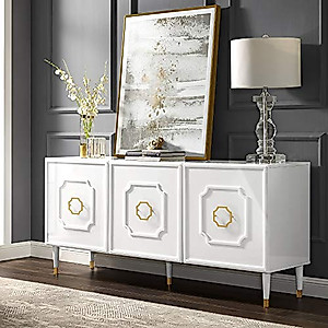 Inspired Home Sideboard - White | Design: Belen | 3 Doors | Brushed Finish Gold Handle and Leg Tip