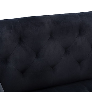 SSLine Modern Upholstered Velvet Accent Armchair Button Tufted Single Sofa Chair for Living Room Mid-Century Home Office Guest Arm Chair with Rose Gold Metal Legs (Black)