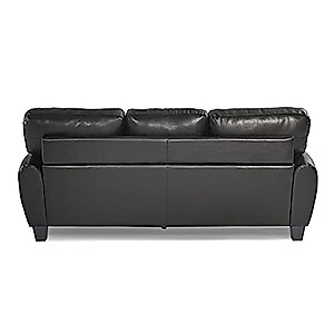 Pemberly Row 3 Seater Modern Faux Leather Sofa with Silver Metal Legs, Upholstered Couch for Home Office Living Room, Distressed Black