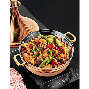 BINGWANG 304 Stainless Steel Moroccan Tagine Pot,Non Stick Tagine Stainless Steel Tower Stew Dry Pot Non-stick Slow Cooker Seafood High Lid Pan Electromagnetic Cooker Moroccan Tajine Casserole,Gold,20