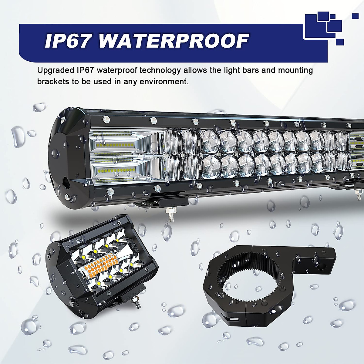 ASLONG 20 Inch LED Light Bar Combo Beam Offroad Driving Light + 2x 4inch White/Amber Yellow LED Pods Strobe Lights + Tube Clamp Mounting Bracket UTV Flag Mount Whip Light Mount w/Wiring for Pickup 4WD