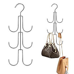 BONYCUST Purse Organizer for Closet, 2 Pack Purse Hanger with 6 Hooks Metal Handbag Storage Hook for Handbag, Purses, Hat, Scarf (Silver)