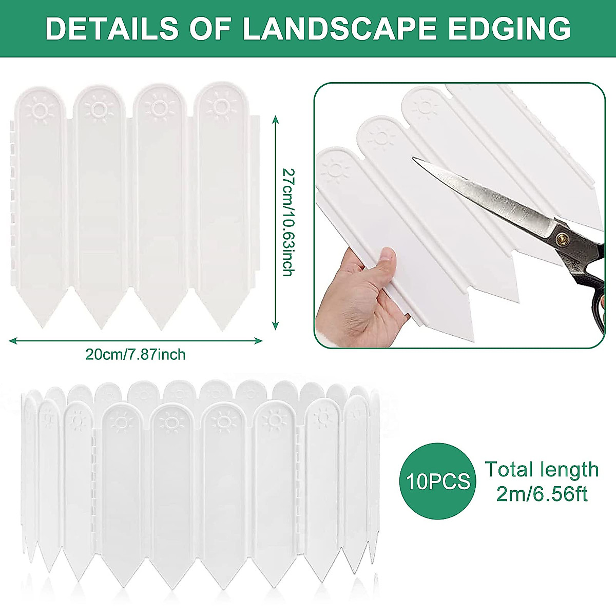 TUEHUTDE Garden Edging Border, 10PCS Landscape Edging, Plastic Lawn Garden Fence Edging, Decorative Garden Border Edging for DIY Outdoor Patio Yard(White)