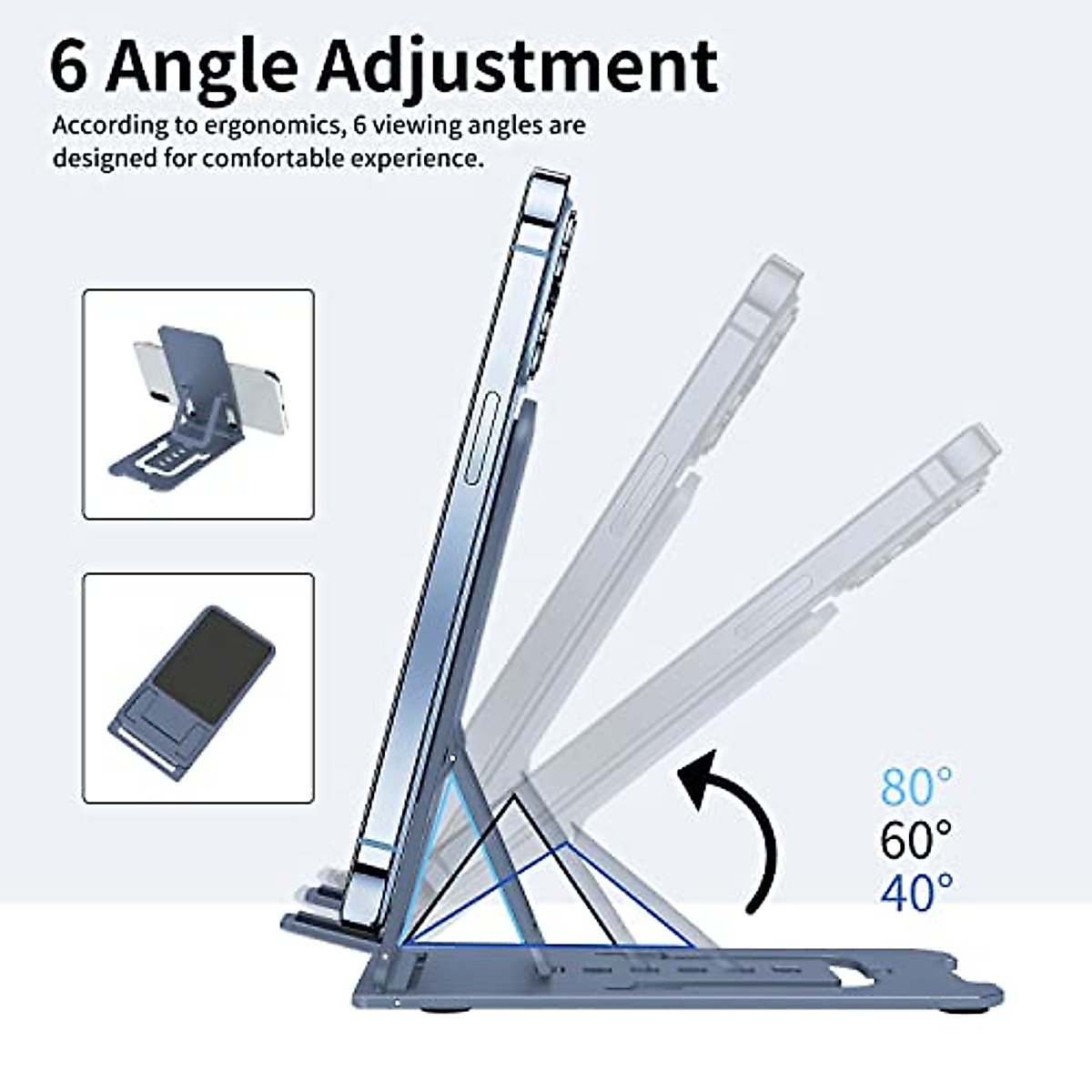 Cell Phone Stand, Adjustable Phone Stand for Desk,Phone Dock,Holder,Aluminum Desktop Stand,Travel Holder,Accessories DeskCompatible for iPhone 14 13 12 11 Pro Max X Xr Samsung S22 S21 A53 Space Grey