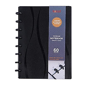 Eagle Discbound Notebook, Customizable Notebook, Junior Size, Poly Cover, 60 Sheets Ruled/Lined Pages (Black)