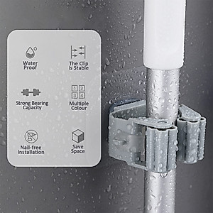 TACYKIBD 10PCS Broom Holder Wall Mount, Self Adhesive Mop and Broom Holder Wall Mount No Drilling Mop Holder, Anti-Slip Broom and Dustpan Hanger for Home Bathroom Kitchen Garden Garage (5 Colors)