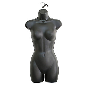 DisplayTown Black Female Mannequin Hip Long Hollow Back Body Torso Dress Form & Hanging Hook, S-M Sizes (10 Pack)