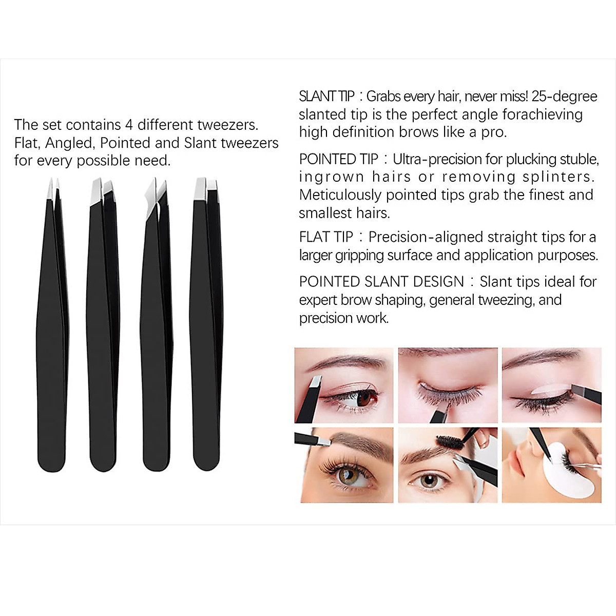 Tweezers for women Pinkiou 6 Pieces Eyebrow Tweezers Set with Curved Scissors,Eyelash Brush,Great Precision tweezer for Eyebrow,Ingrown Hair,Facial Hair Removal,eyebrow kits with Leather Travel Case