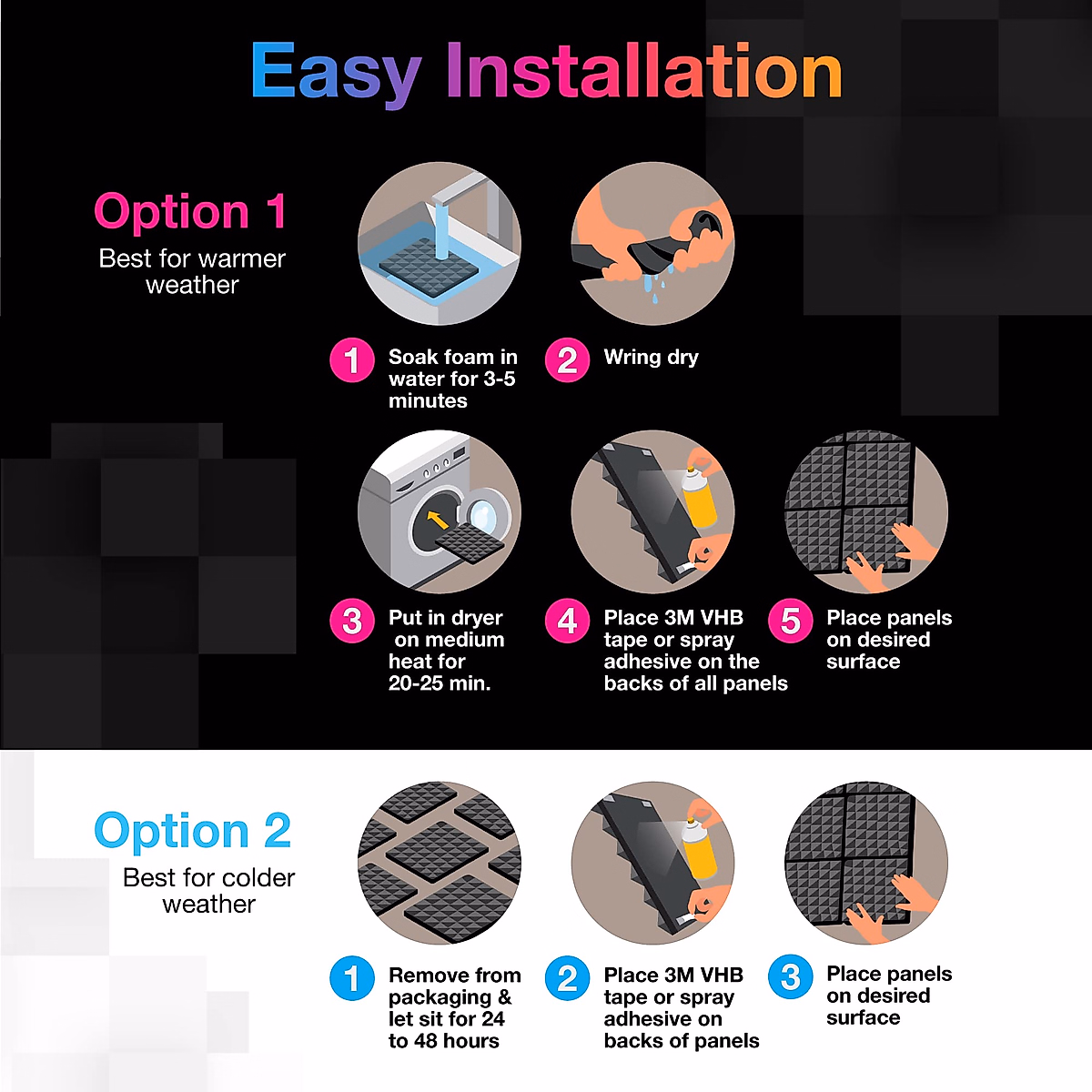 Fstop Labs 2" X 12" X 12" Acoustic Foam Panels, Studio Wedge Tiles, Sound Panels wedges Soundproof Sound Foam Insulation, Sound Absorbing Panel, 25 Blocks Square Design (12 Pack, Black)