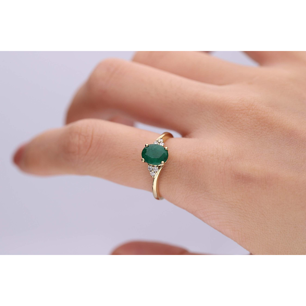 Gin & Grace 10K Yellow Gold Natural Diamond (I1,I2) & Natural Emerald Statement Ring for Women Jewelry Gifts