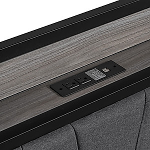 Anwick Metal Platform Bed Frame with Twin Size Trundle, Upholstered headboard, Sockets, USB Ports and Slat Support, No Box Spring Needed