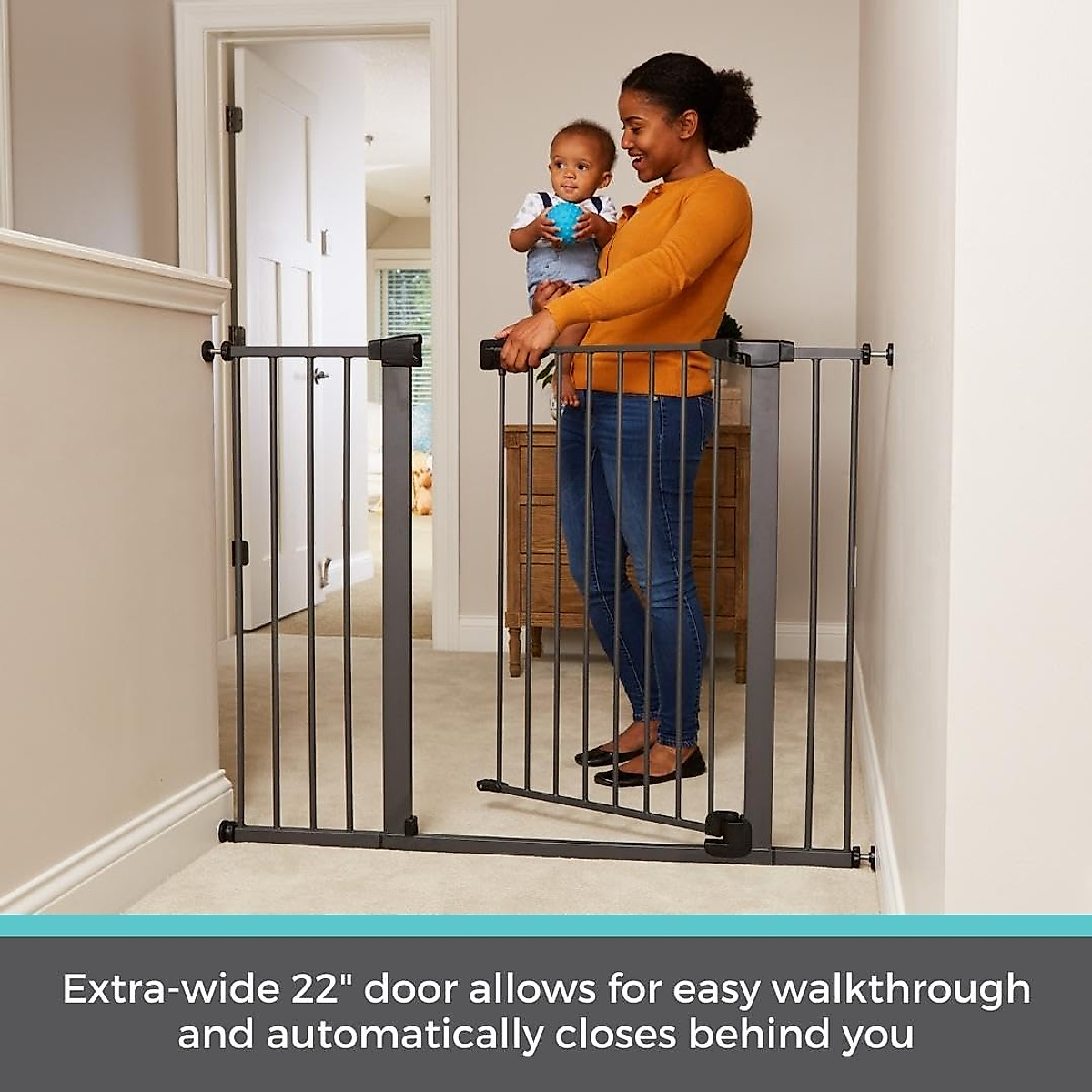Toddleroo by North States Riverstone Extra Tall & Wide Self-Closing Baby Gate with Door. Pressure Mounted Baby Gates for Doorways, Child Gate Fits Openings 29.75” to 52” Wide. (36" Tall, Graphite)