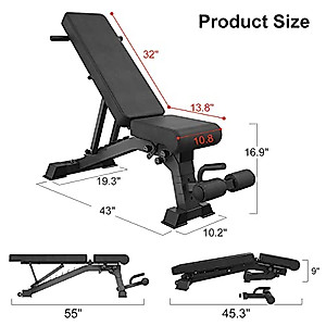 YOUTEN 1000 LB Weight Bench Heavy Capacity | 9-4-4 Almost 90° Adjustable Incline Decline Exercise Bench Press for Home Gym More Stable and Durable | Foldable Training Lifting Bench | Dragon Flag Handle for Abdominal Arm Workout