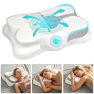 VIEWALL Cervical Pillow for Neck Pain Relief, Ergonomic Memory Foam Pillows Contour Orthopedic Neck Support Pillows for Side, Back and Stomach Sleepers (White & Grey, Standard Size)