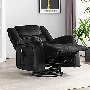 KALEVILL Recliner Chair with Heat and Massage, Recline Chair 360° Swivel Rocker Rocking Recliner, Overstuffed Home Theater Seating with 4 Side Pockets Black