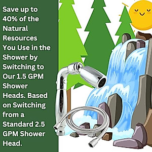 High Sierra Showerheads® - Solid Metal Handheld Shower Head with Trickle Valve and 72-Inch Metal Hose with Silicone Inner Tube. Low Flow 1.5 GPM - Chrome Finish