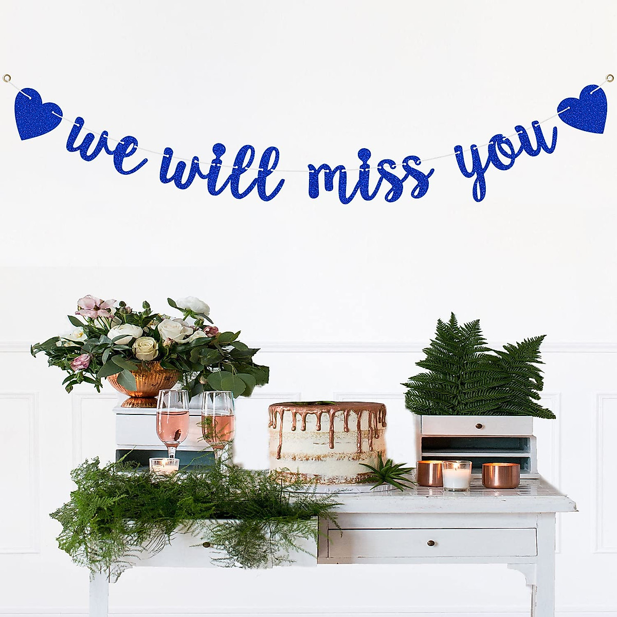 Blue Glitter We Will Miss You Banner - Farewell Banner - Graduation, Retirement, Going Away, Goodbye, Farewell Party Decorations