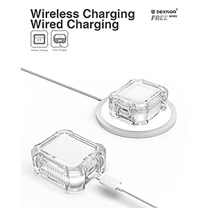 Dexnor Compatible with Airpods 1&2 Case, Clear Hard 2-Peice AirPods 1st(2016) & AirPods 2nd(2019) Generation Case with Keychain Clip for Boys Girls Women Men[LED Visible Support Wireless Charging]