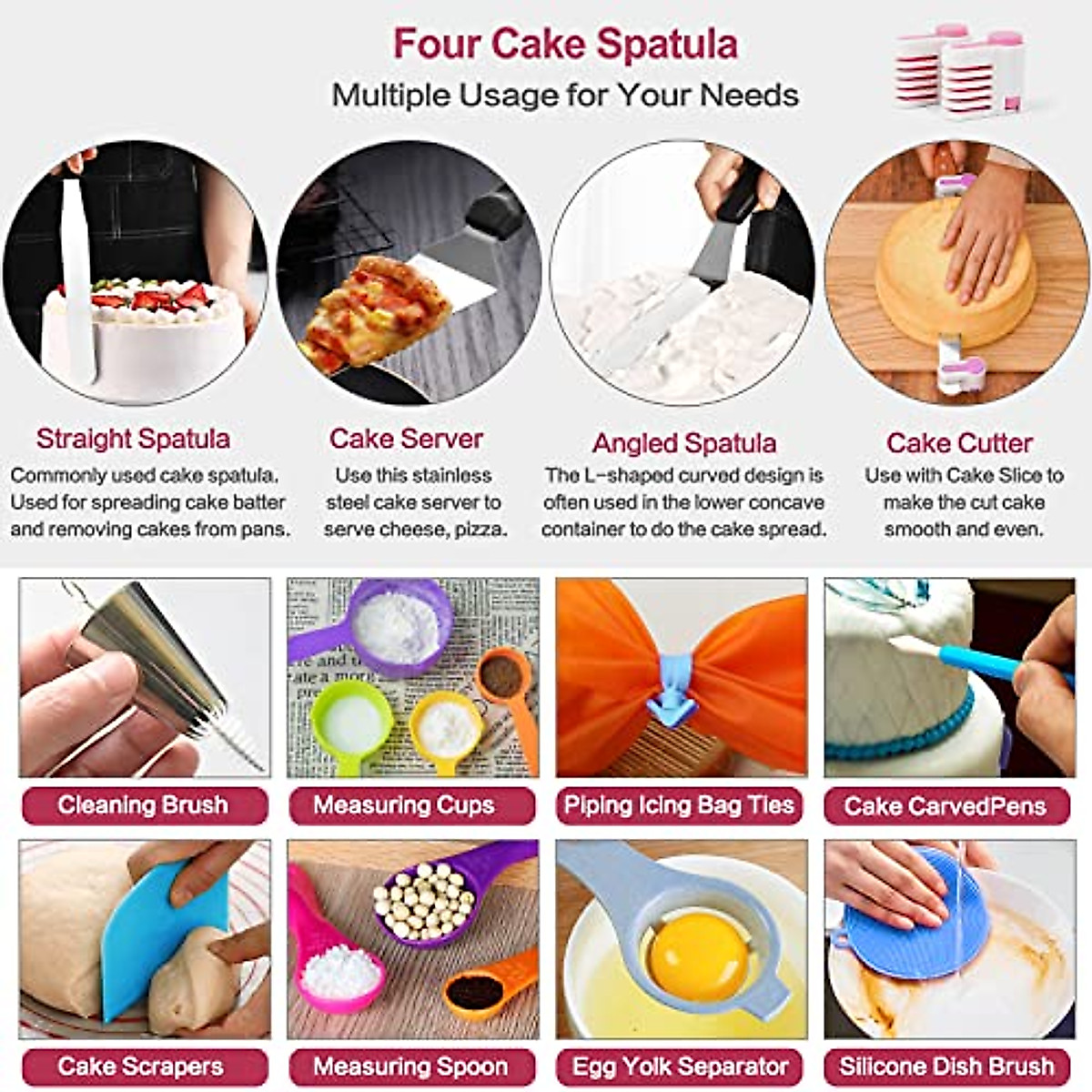 Cake Decorating Supplies with Aluminum Alloy Revolving Cake Stand, Cake Carrier, Acrylic Round Cake Discs, 268PCS Cake Decorating Kit with 54 Piping Tips, Various Cake Spatula, Reuseable Cake Board