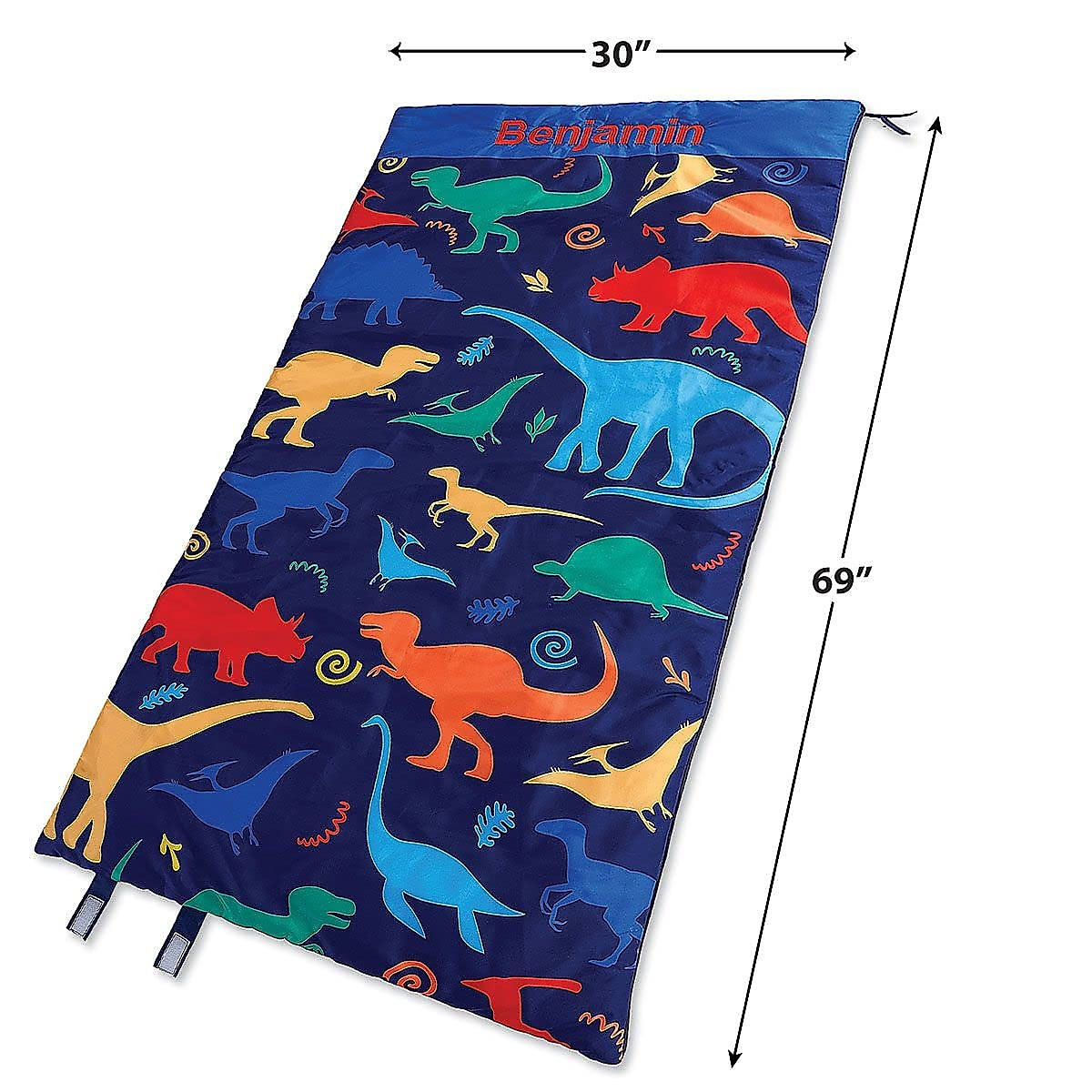Dinosaur Kids Personalized Sleeping Bag, 30 x 60 Child-Size, Indoor, Lightweight, Custom-Embroidered Name, Boy's Sleeping Bag