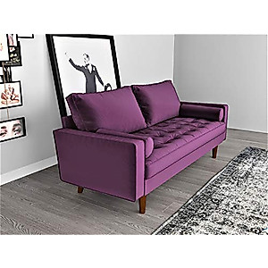 Container Furniture Direct Womble Modern Velvet Upholstered Living Room Diamond Tufted Chesterfield Sofa with Gleaming Nailheads, Purple