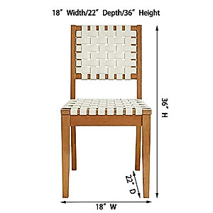 Amazon Brand - Rivet Faux Leather Woven Dining Chair with Wood Frame, Set of 2, 22"D x 18"W x 36"H, Light Beige