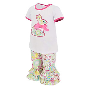 Unique Baby Girls Paisley Easter Bunny Easter Outfit (7/XXL, Pink)