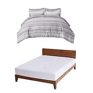 Bedsure Bundle of Reversible Cationic Dyed Bed-in-a-Bag and Three-Zone Mattress Pad, Queen Size