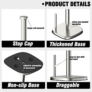 MIROAMZ Paper Towel Holder Countertop, Standing Paper Towel Roll Holder for Kitchen Bathroom Organize, Stand with Weighted Base Suction Cups, Stainless Steel One-Handed Operation (Brushed Nickel)