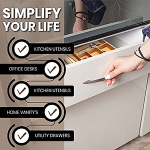 Chef Essential Bamboo Utility Drawer Organizer, Kitchen Silverware tray, 5-Compartment, Your Drawer Will Look Super Neat with This Bamboo Divider, Perfect Size 14.5 L x 10.25 W.