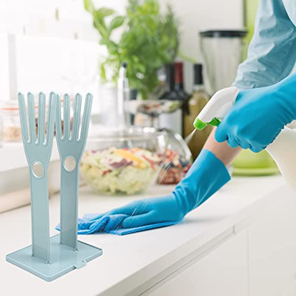 Kitchen Glove Holder Mitten Dryer Reusable Bag Dish Towel Drying Organizer Plastic Washing Rack Sink Stand(Blue)