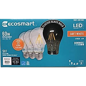 EcoSmart 60W LED Soft White Vintage A19 4-Pack