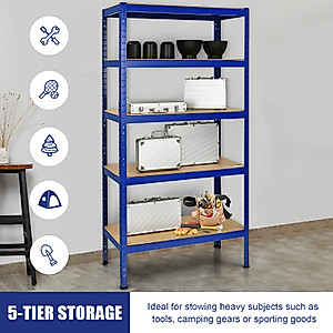 Tangkula 72" Storage Shelves, Heavy Duty Steel Frame 5-Tier Garage Shelf, Metal Multi-Use Storage Shelving Unit for Home/Office/Dormitory/Garage (1, Navy Blue)